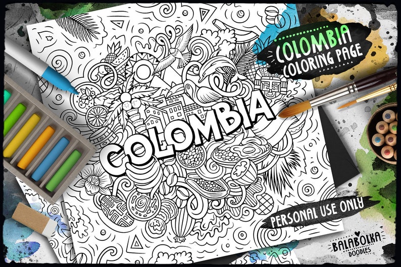 COLOMBIA Digital Coloring Page/ Latino Adult Coloring/ Latin American ...
