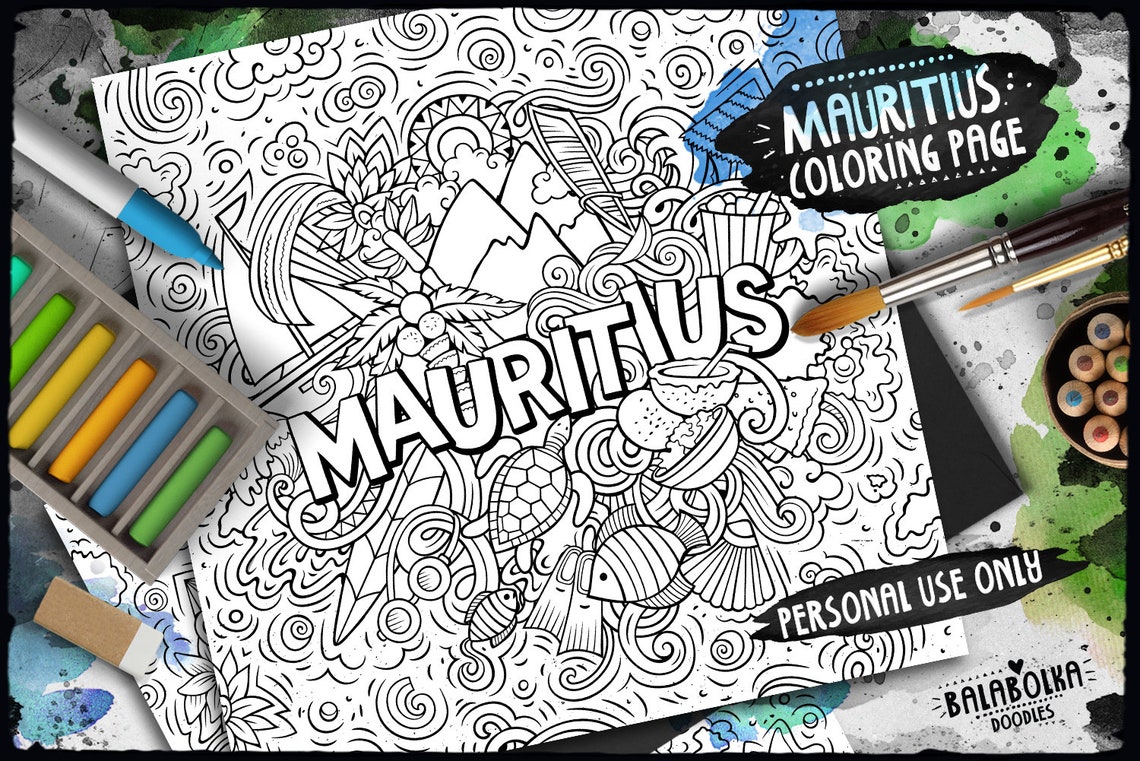 MAURITIUS Digital Coloring Page/ Exotic Adult Coloring/ Around the ...