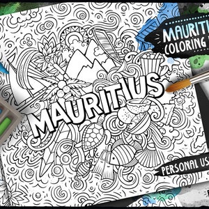 MAURITIUS Digital Coloring Page/ Exotic Adult Coloring/ Around the ...