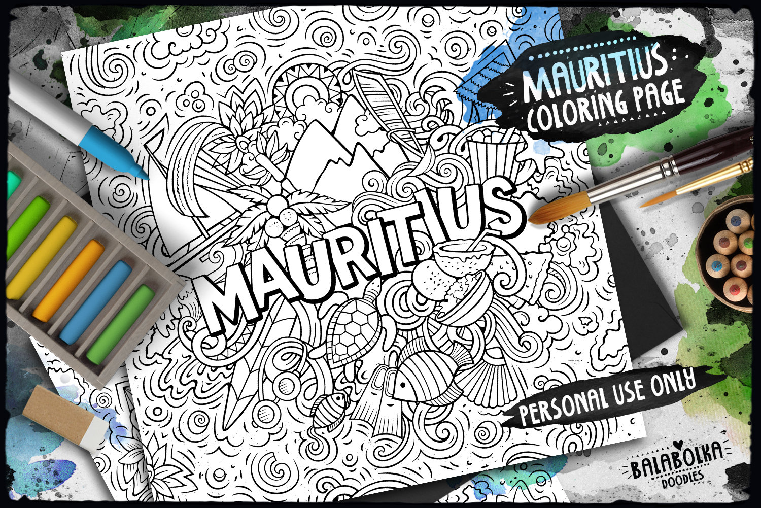 MAURITIUS Digital Coloring Page/ Exotic Adult Coloring/ Around the ...