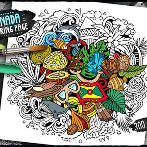 GRENADA Digital Coloring Page/ Grenadian Cartoon Doodle Adult Funny ...