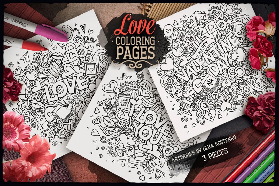 LOVE I LOVE YOU Happy Valentines Day Digital Coloring Page - Etsy