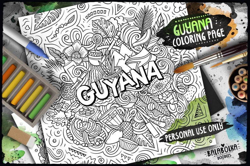 GUYANA Digital Coloring Page/ Latino Adult Coloring/ Latin American ...