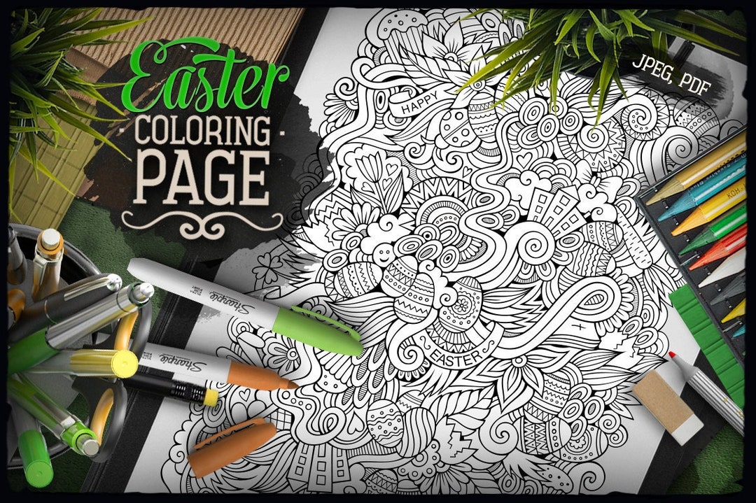 Happy EASTER Digital Coloring Page, Adult Coloring, Printable Coloring ...