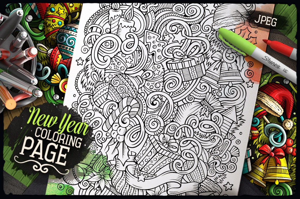 2024 Happy New Year Coloring Pages, Merry Christmas Printable Coloring ...