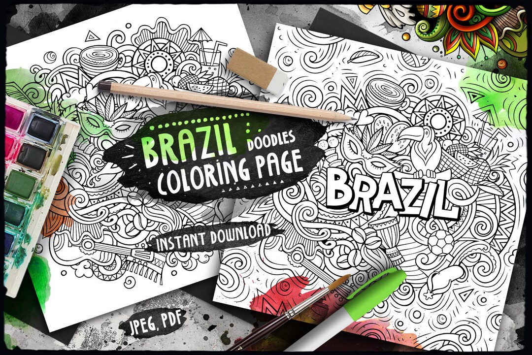 BRAZIL Digital Coloring Page/ Brazilian Adult Coloring/ Around - Etsy