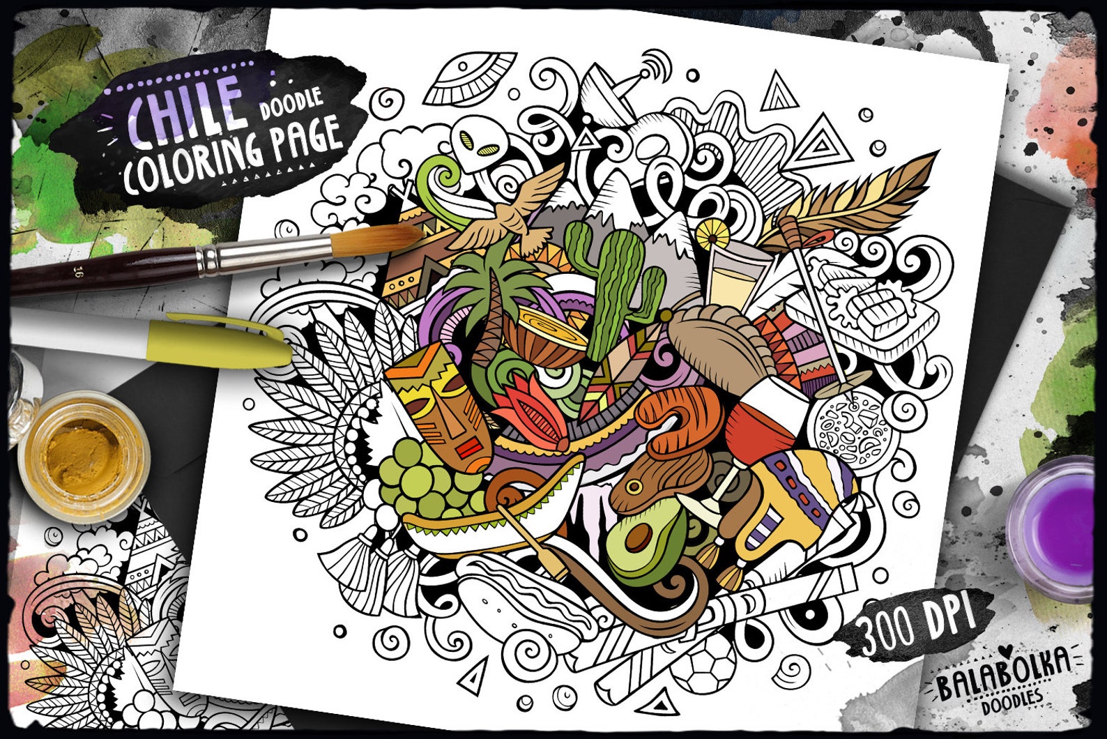 CHILE Digital Coloring Page/ Latino Adult Coloring/ Latin American ...