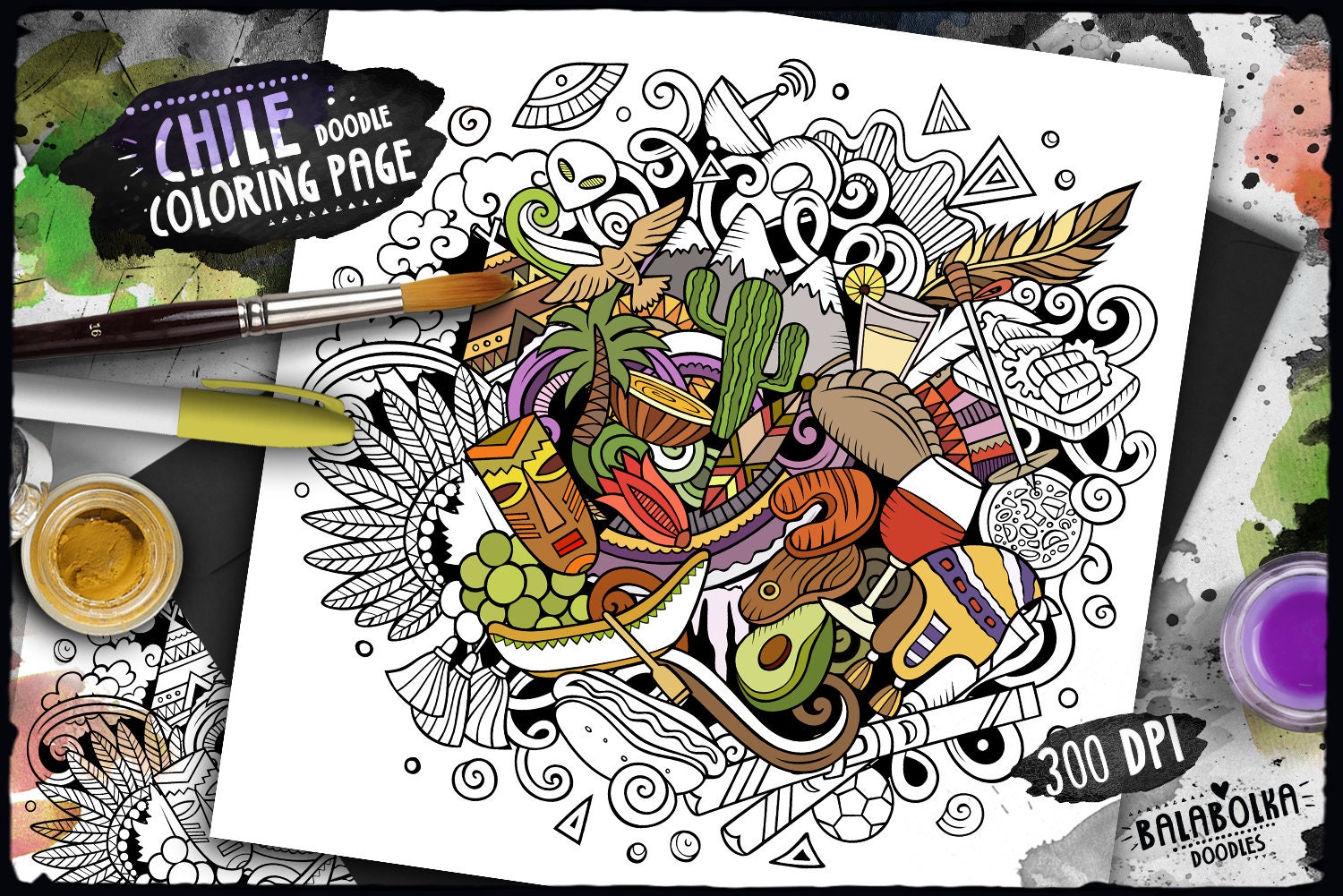 CHILE Digital Coloring Page/ Latino Adult Coloring/ Latin American ...