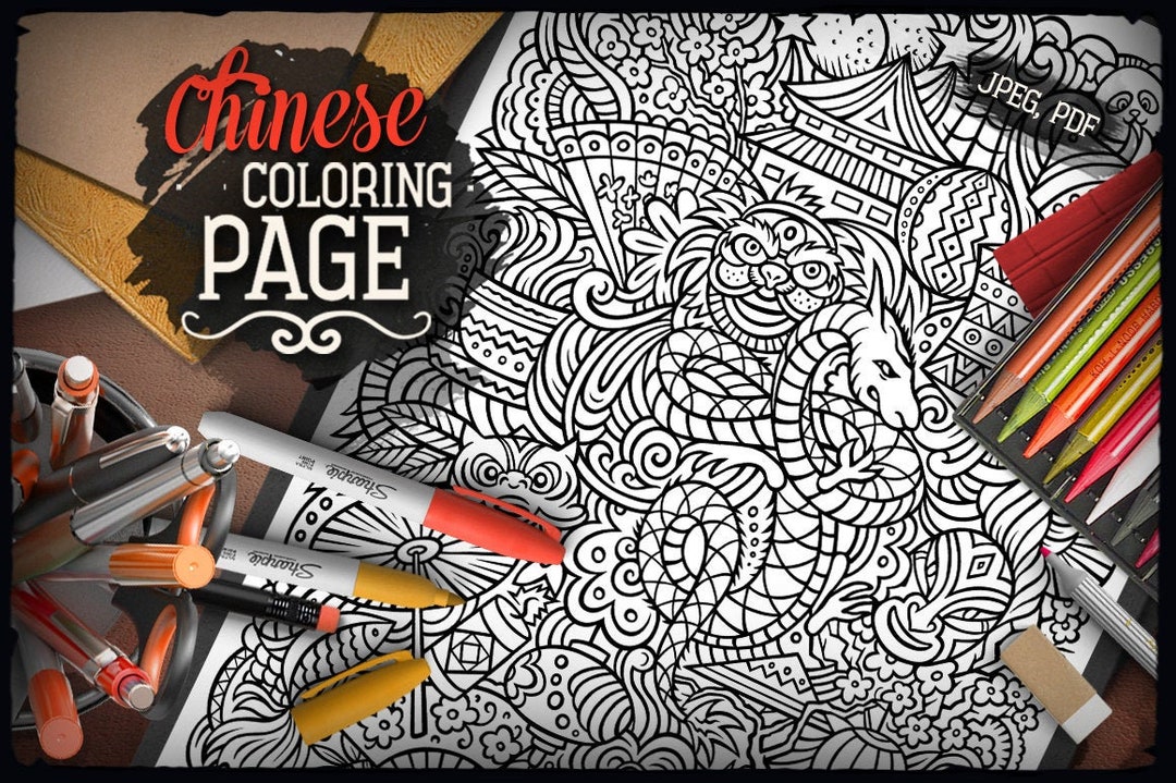 CHINESE New Year Digital Coloring Page China Doodle Adult - Etsy