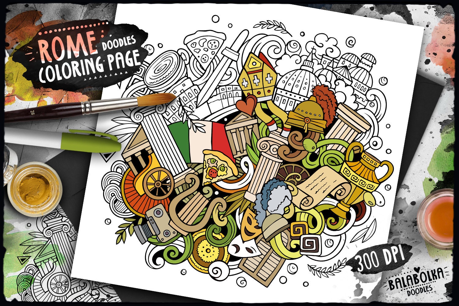 ROME Digital Coloring Page/ Italian Adult Coloring/ Around the World ...