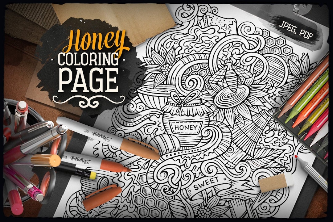 HONEY Digital Coloring Page Sweets Doodle Adult Coloring - Etsy