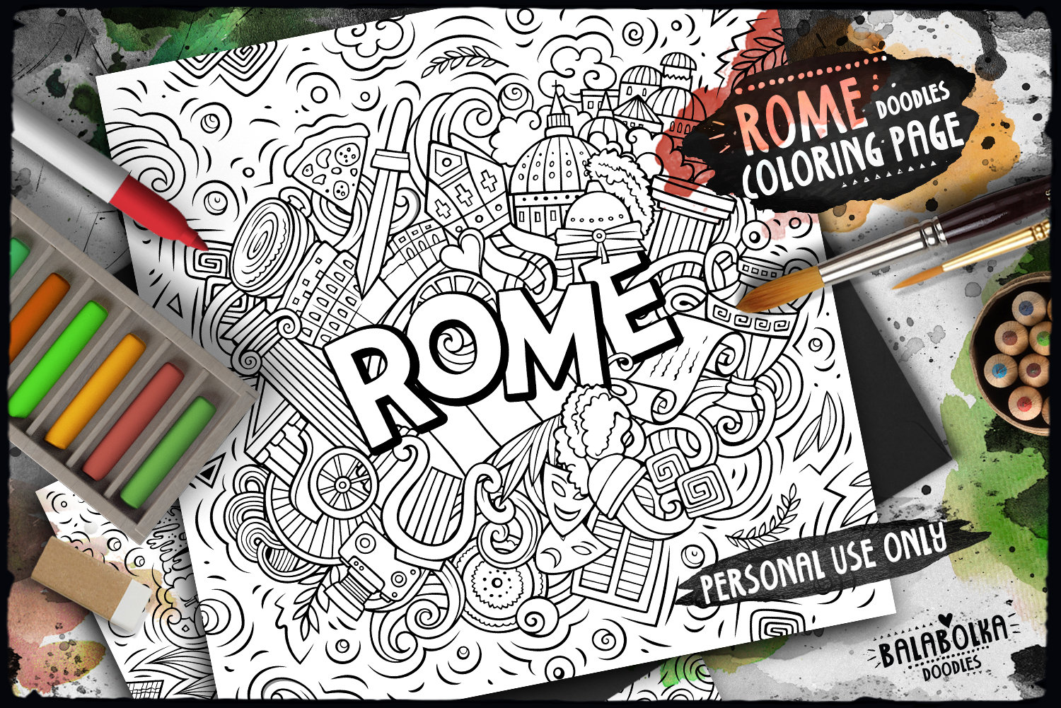ROME Digital Coloring Page/ Italian Adult Coloring/ Around the World ...