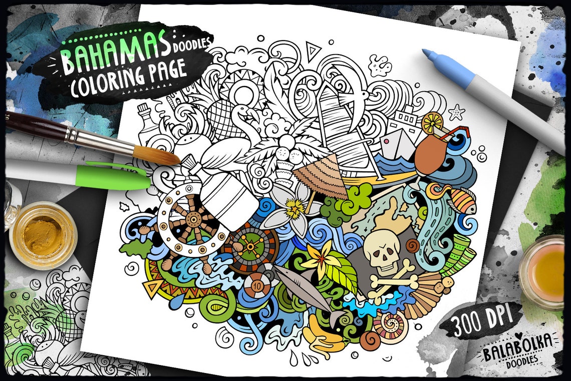 BAHAMAS Digital Coloring Page/ Travel Adult Coloring/ Around the World ...