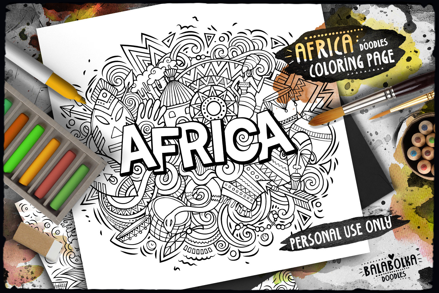 AFRICA Digital Coloring Page/ African Adult Coloring/ Around the World ...