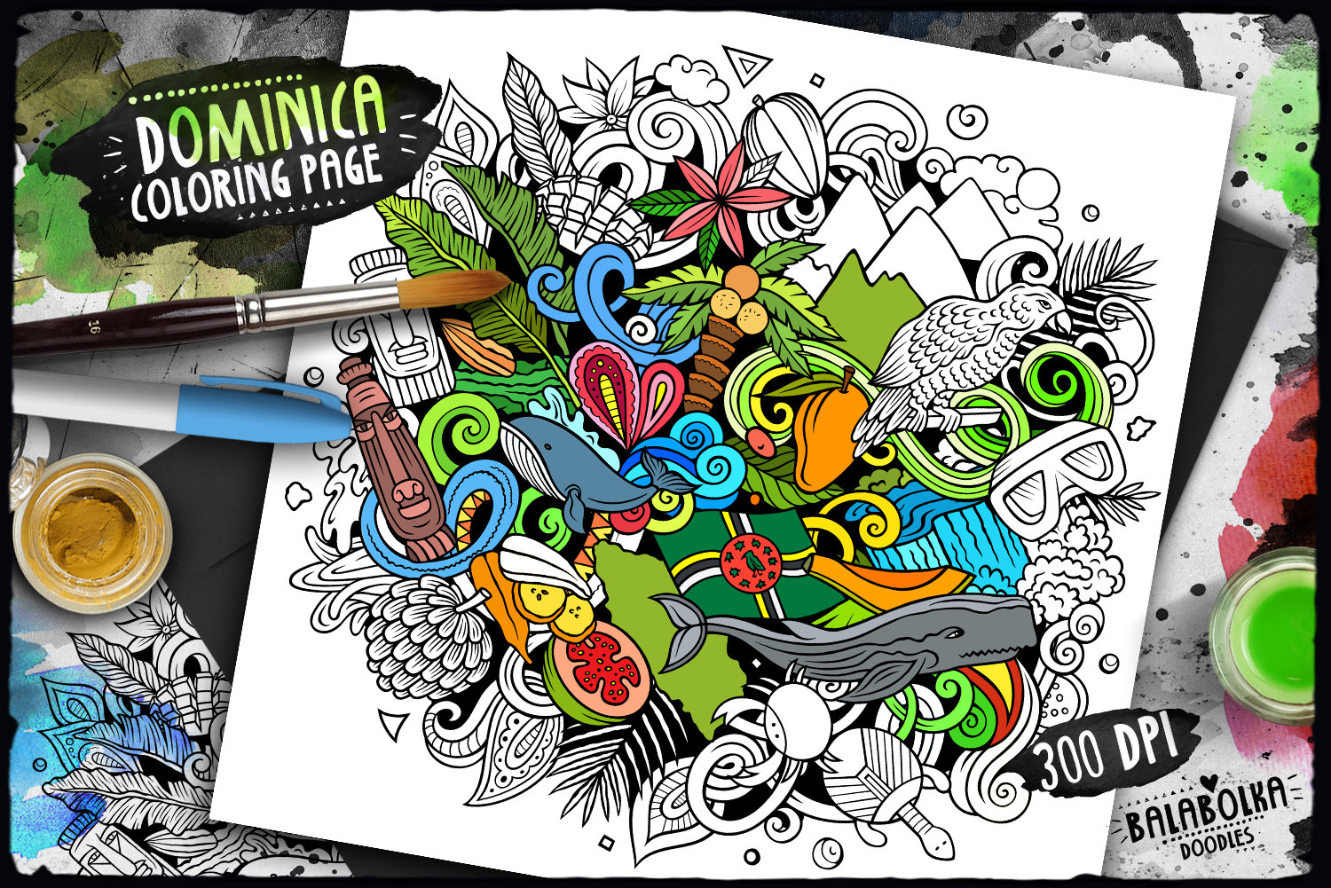 DOMINICA Digital Coloring Page/ Dominican Cartoon Doodle/ Adult Funny ...