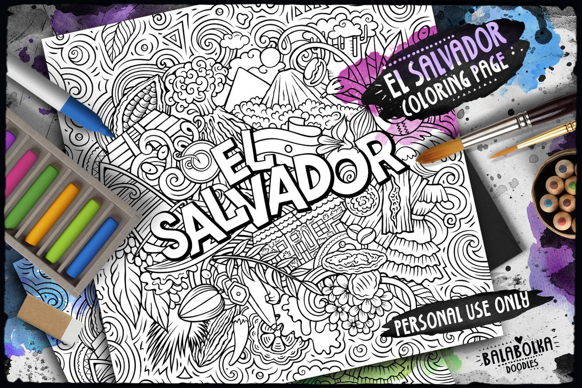 EL SALVADOR Digital Coloring Page/ Travel Adult Coloring/ Central ...