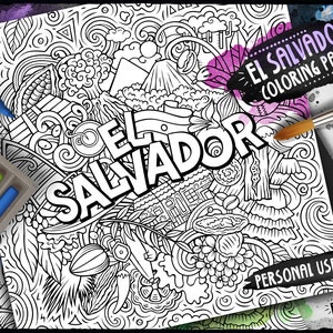 EL SALVADOR Digital Coloring Page/ Travel Adult Coloring/ Central ...