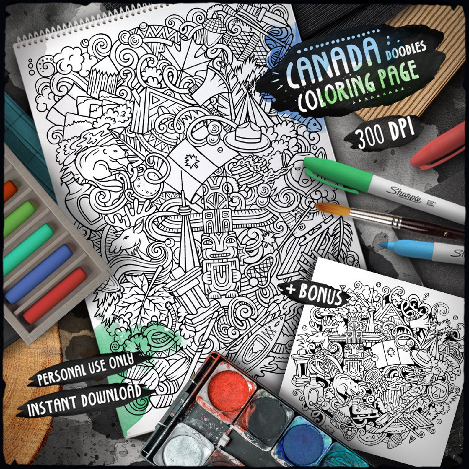 CANADA Digital Coloring Page, Canadian Culture Adult Coloring Book ...