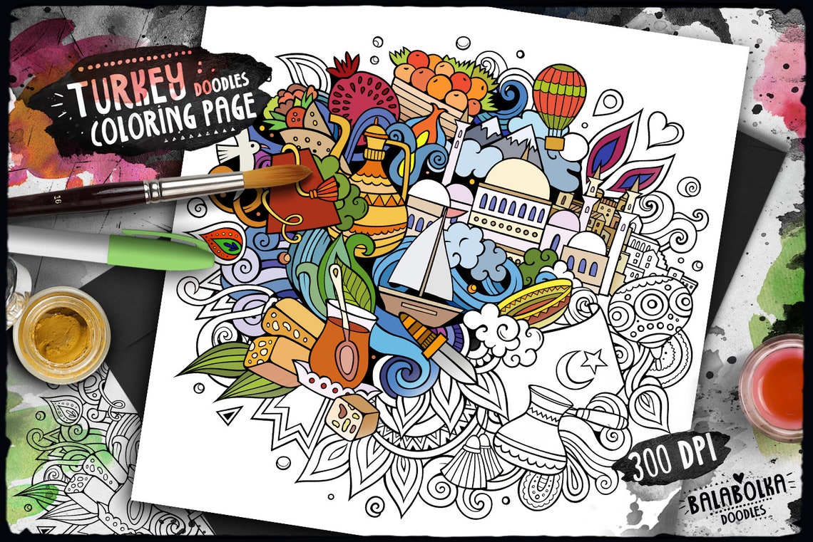 TURKEY Digital Coloring Page/ Turkish Adult Coloring/ Around the World ...