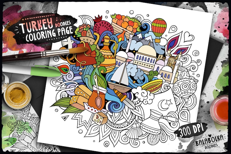 TURKEY Digital Coloring Page/ Turkish Adult Coloring/ Around the World ...