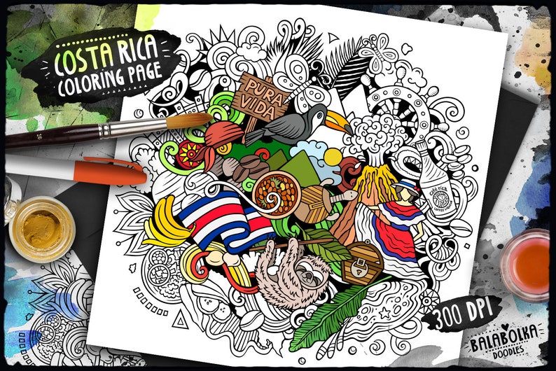 COSTA RICA Digital Coloring Page/ Travel Adult Coloring/ Central ...