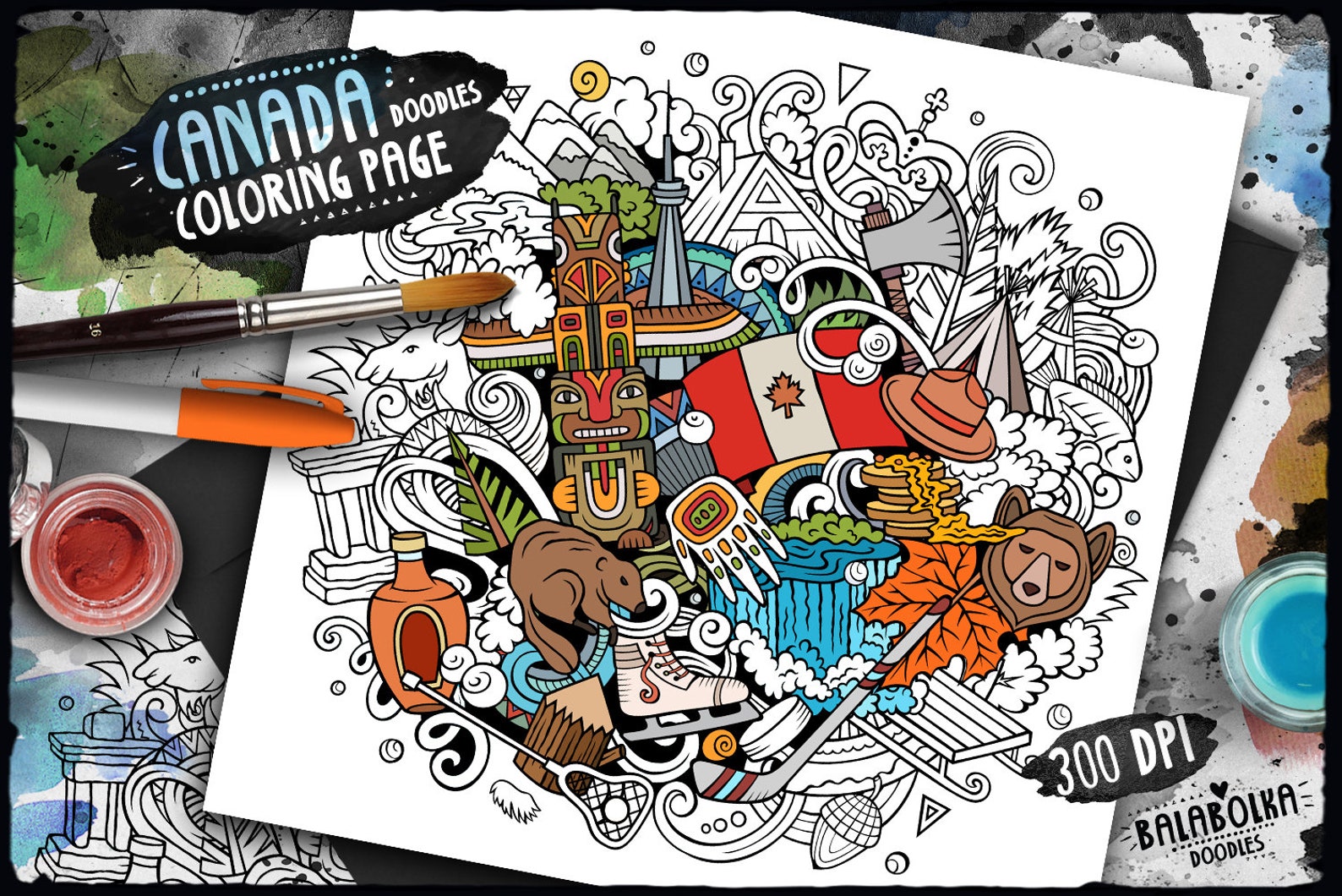 CANADA Digital Coloring Page / Canadian Culture Doodle - Etsy