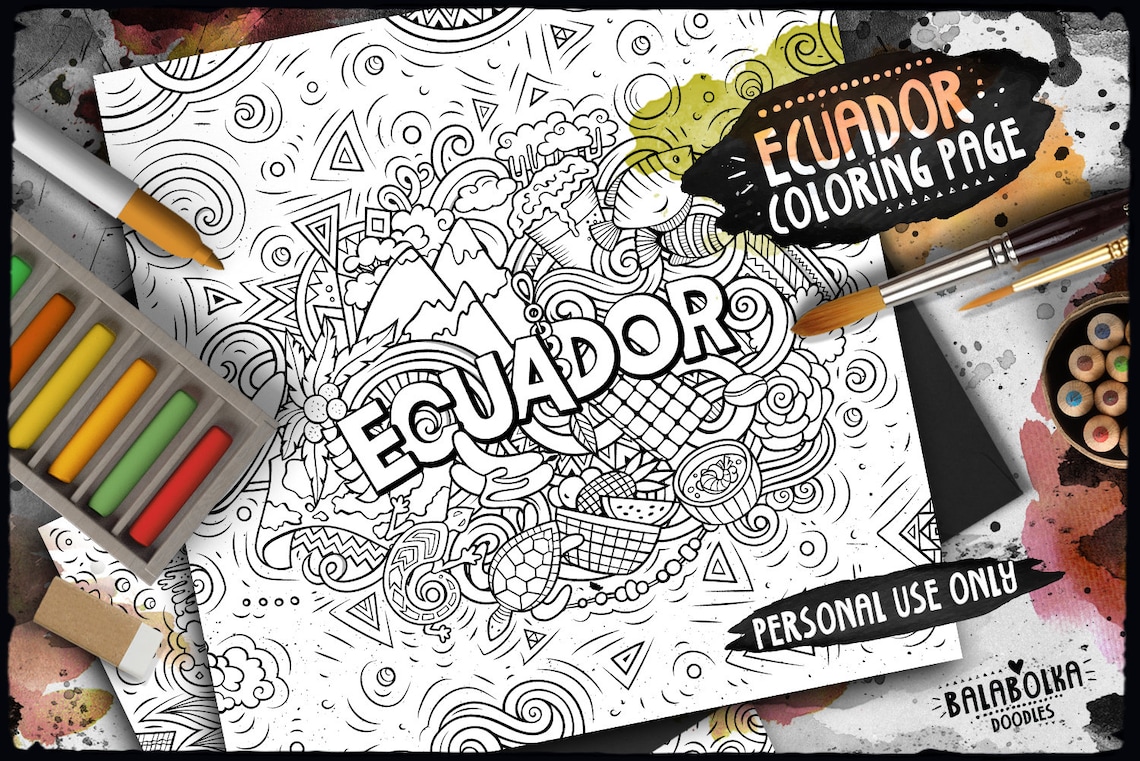 ECUADOR Digital Coloring Page/ Latino Adult Coloring/ Latin American ...