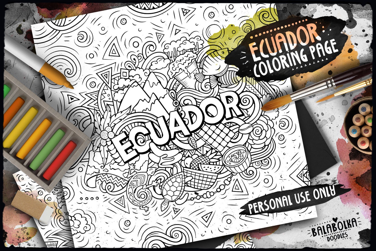 ECUADOR Digital Coloring Page/ Latino Adult Coloring/ Latin American ...