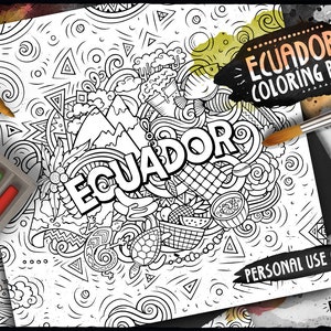ECUADOR Digital Coloring Page/ Latino Adult Coloring/ Latin American ...