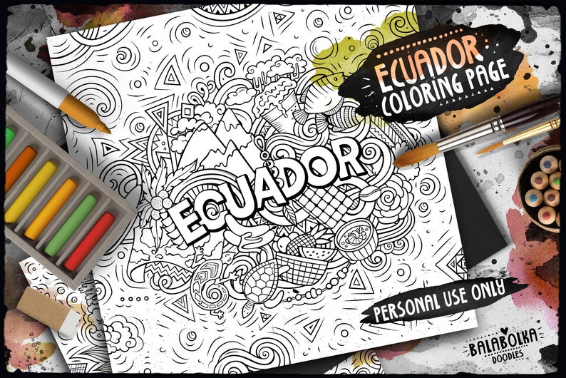ECUADOR Digital Coloring Page/ Latino Adult Coloring/ Latin American ...