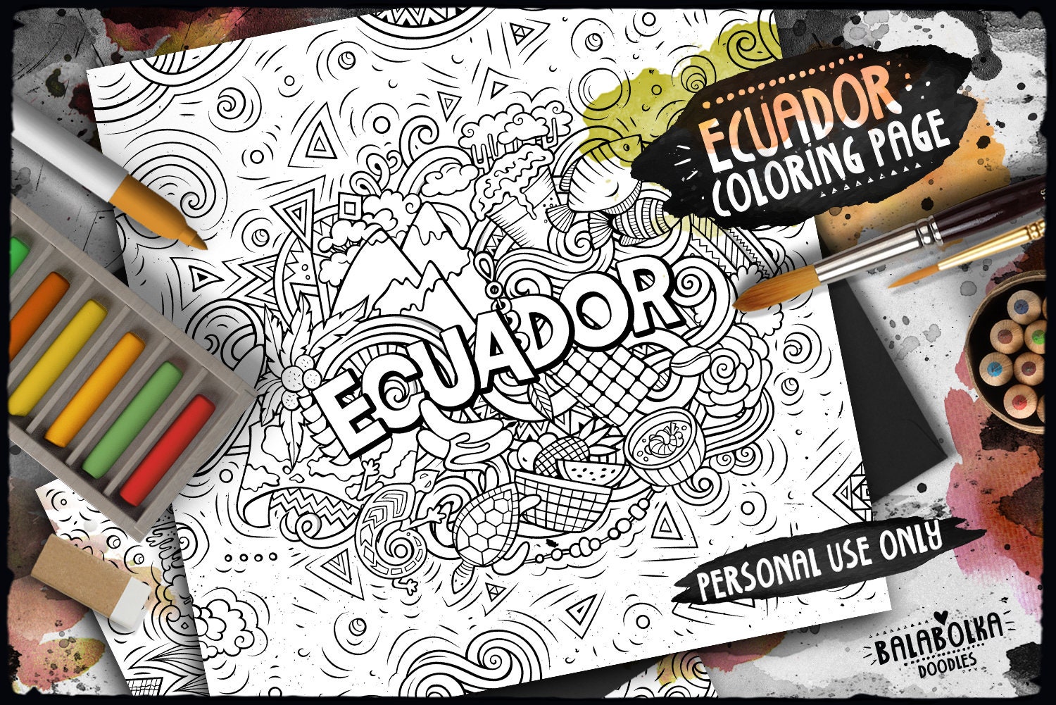ECUADOR Digital Coloring Page/ Latino Adult Coloring/ Latin American ...