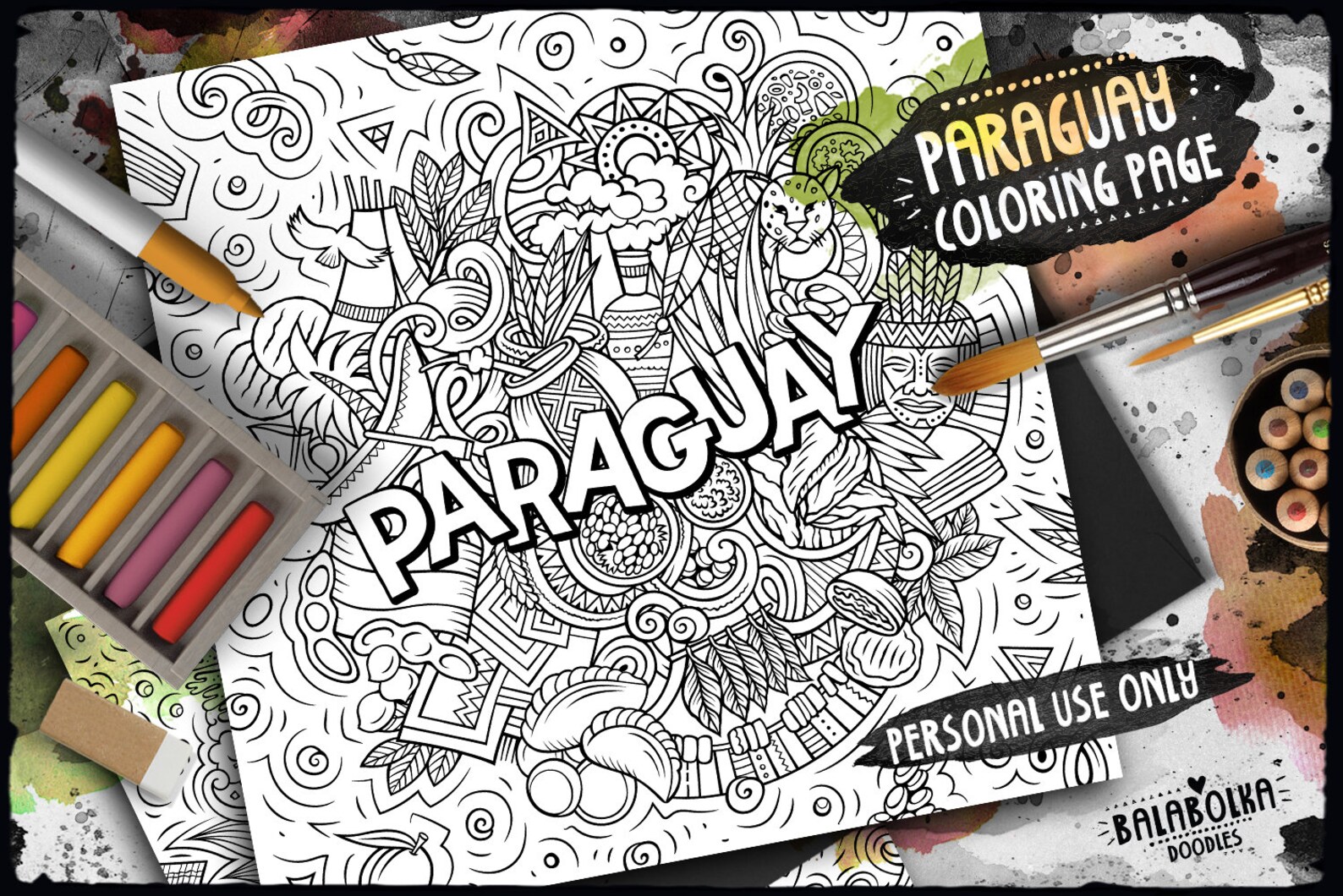 PARAGUAY Digital Coloring Page/ South America Adult Coloring/ Latin ...