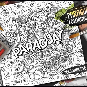 PARAGUAY Digital Coloring Page/ South America Adult Coloring/ Latin ...
