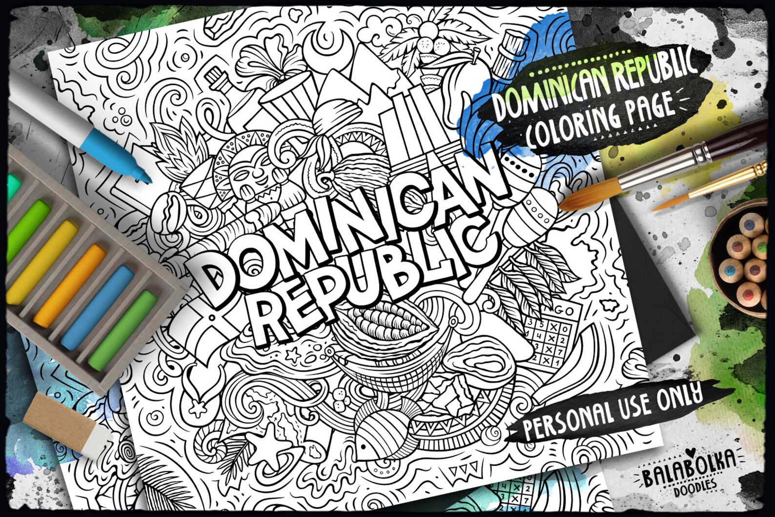 DOMINICAN REPUBLIC Digital Coloring Page/ Travel Adult Coloring ...