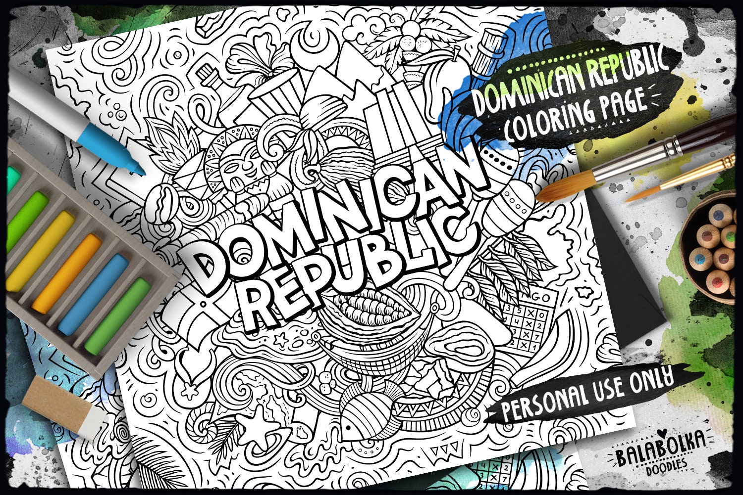 DOMINICAN REPUBLIC Digital Coloring Page/ Travel Adult Coloring ...