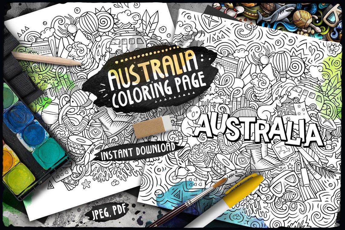 AUSTRALIA Digital Coloring Page/ Australian Culture Adult - Etsy