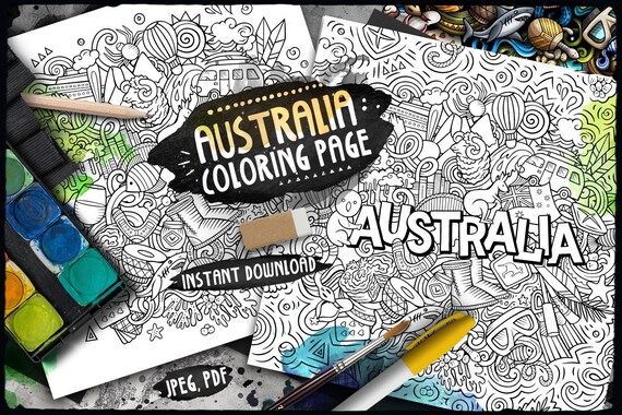 AUSTRALIA Digital Coloring Page/ Australian Culture Adult - Etsy