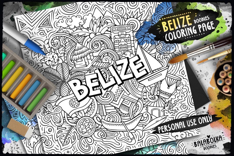 BELIZE Digital Coloring Page/ Belize Culture Travel Adult Coloring ...