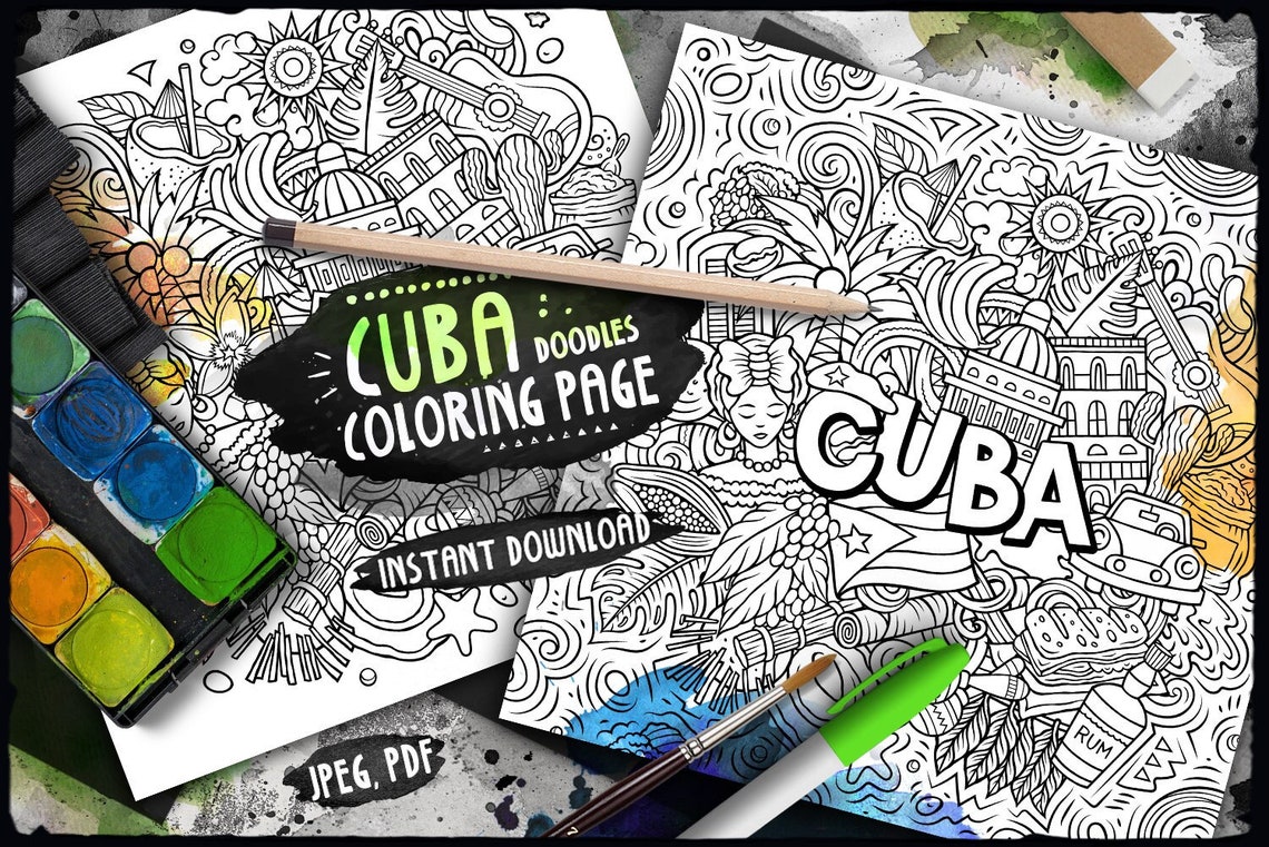 CUBA Digital Coloring Page/ Cuban Culture Travel Adult Coloring ...