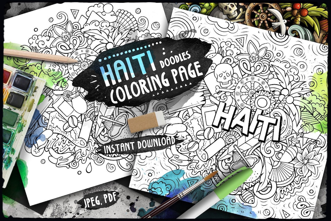 HAITI Digital Coloring Page/ Exotic Island Adult Coloring/ Around the ...