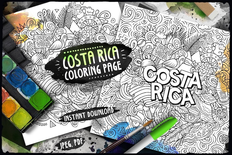 COSTA RICA Digital Coloring Page/ Travel Adult Coloring/ Central ...