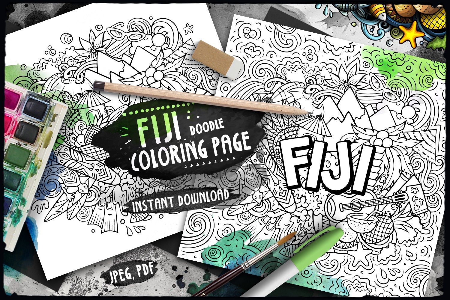 FIJI Digital Coloring Page/ Oceania Island Country/ Culture - Etsy