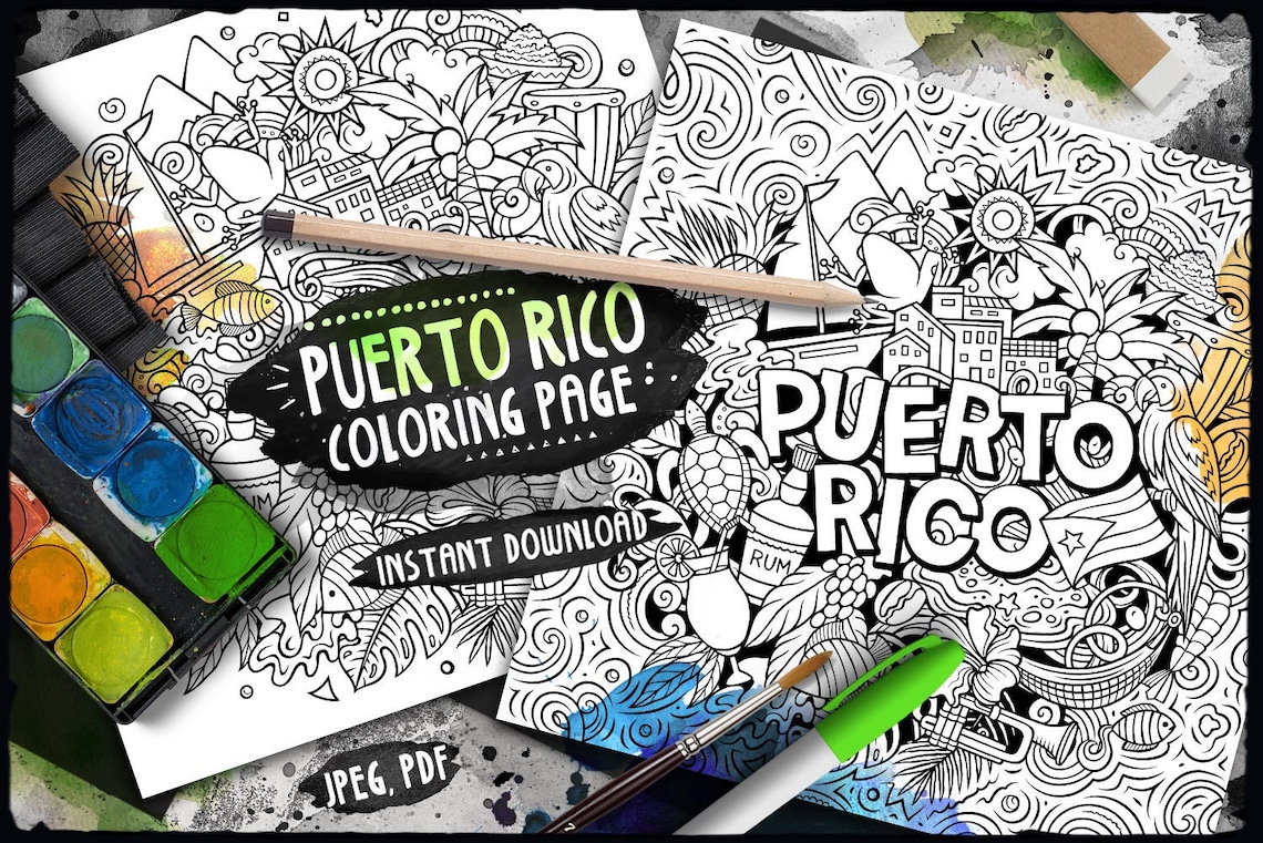 PUERTO RICO Digital Coloring Page Puerto-rican Cartoon Doodle - Etsy