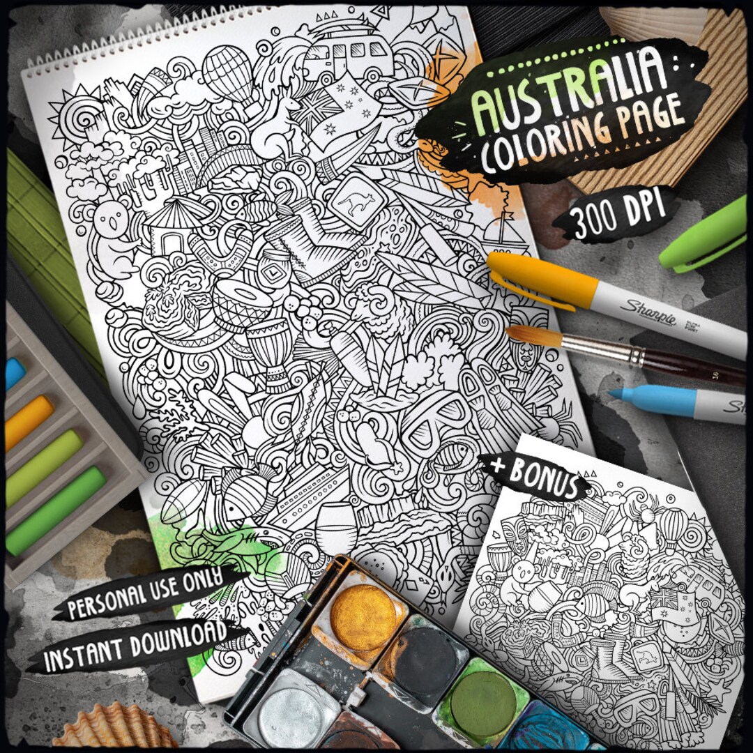 AUSTRALIA Digital Coloring Page, Australian Culture Adult Printable ...