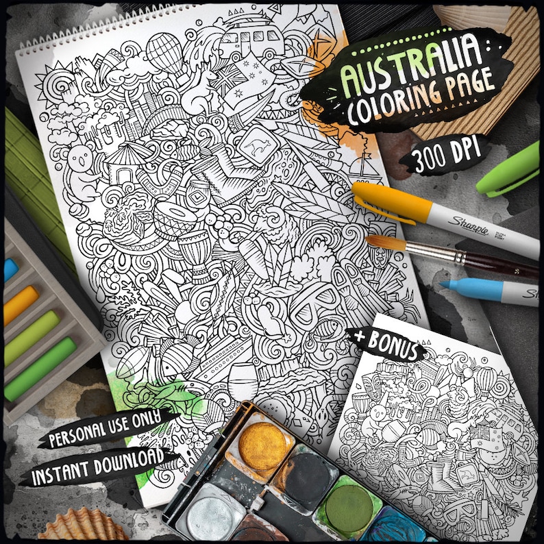 AUSTRALIA Digital Coloring Page, Australian Culture Adult Printable ...