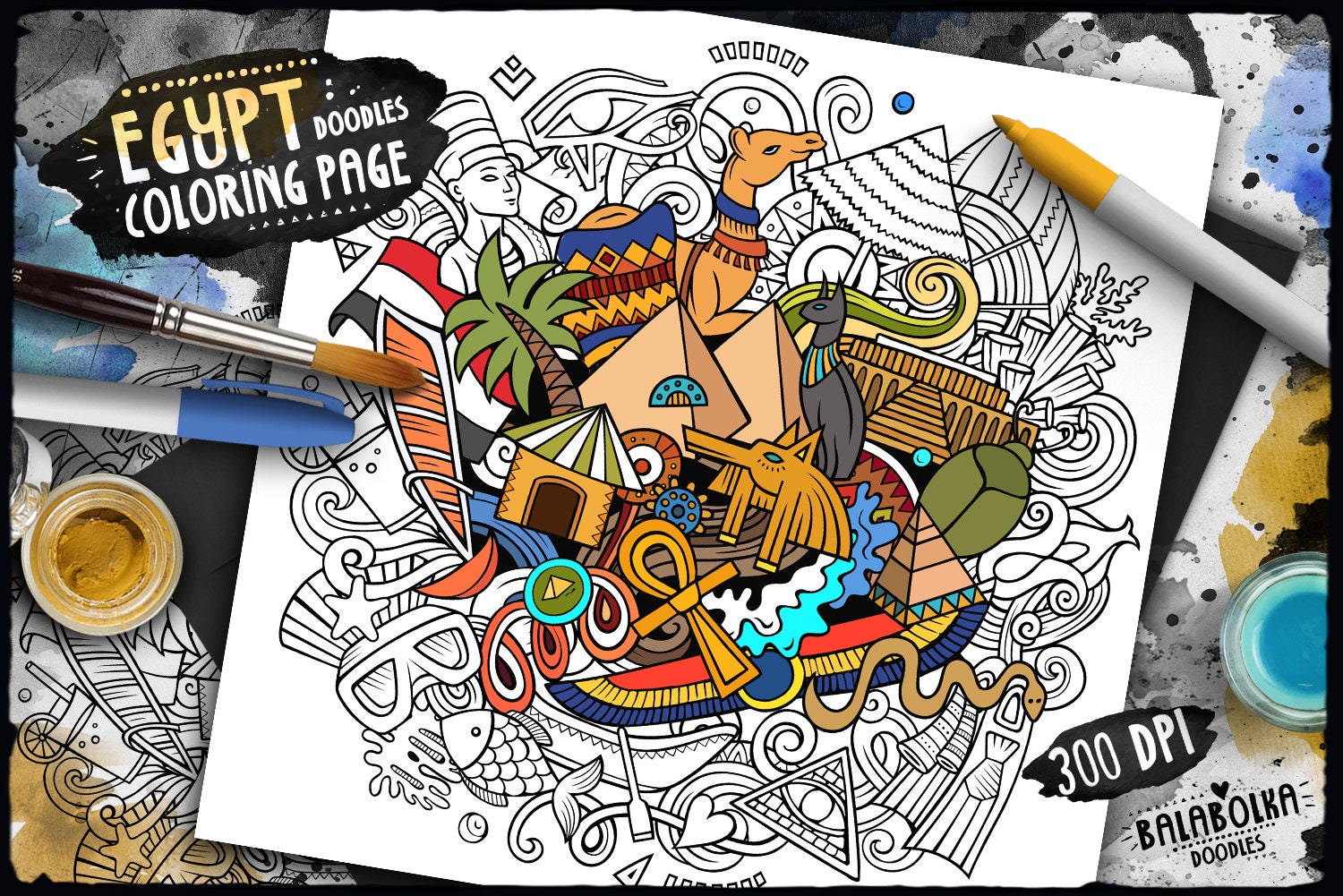 EGYPT Digital Coloring Page/ Egyptian Culture Art/ Travel Adult ...
