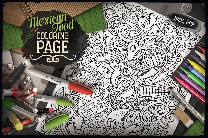 MEXICAN FOOD Coloring Page/ Adult Coloring Book/ Digital Coloring Sheet ...