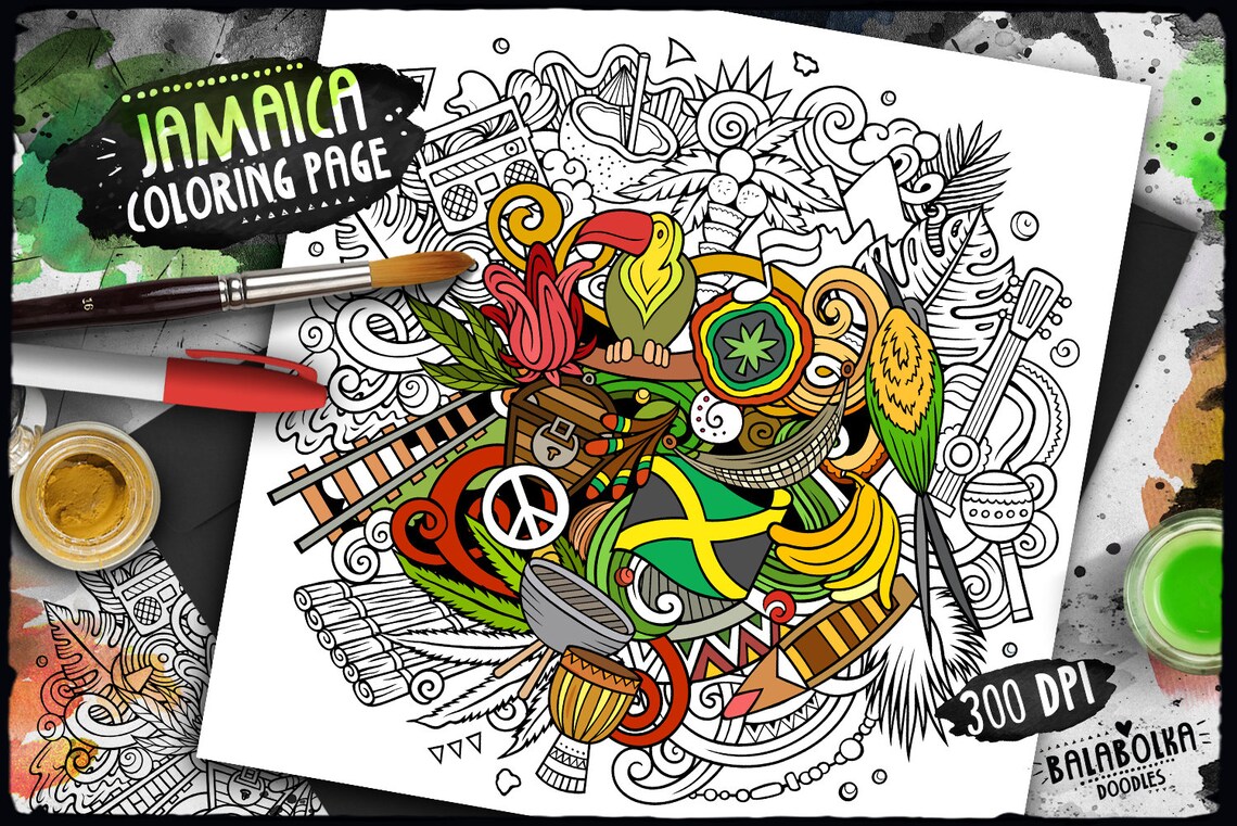 JAMAICA Digital Coloring Page/ Travel Adult Coloring/ Caribbean Sea ...