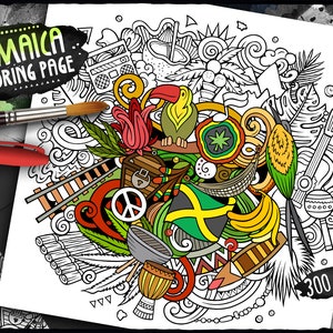 JAMAICA Digital Coloring Page/ Travel Adult Coloring/ Caribbean Sea ...