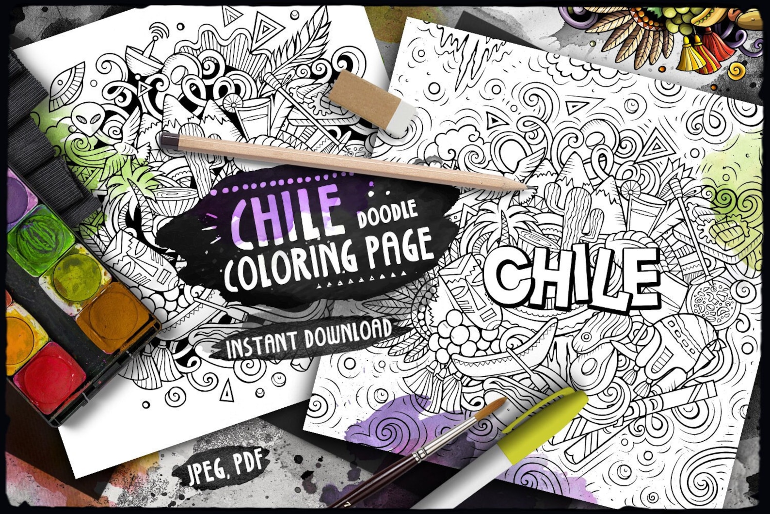 CHILE Digital Coloring Page/ Latino Adult Coloring/ Latin American ...
